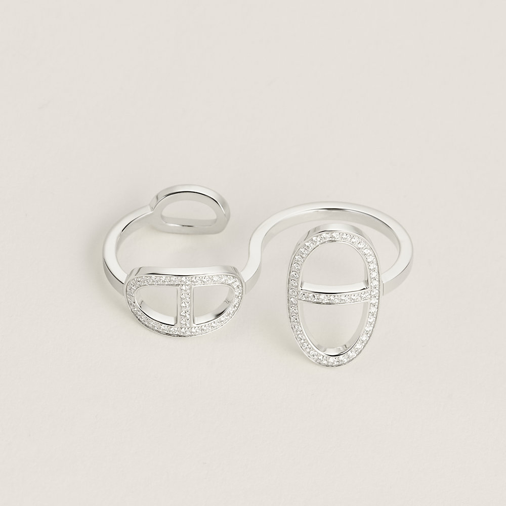 Bague double Chaîne d'ancre Contour - Or blanc | Hermès France